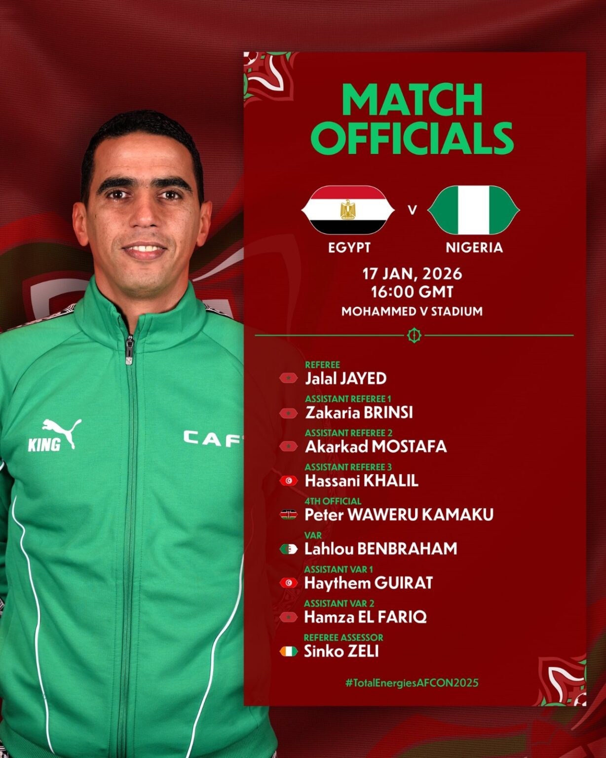 Moroccan Referee Jalal Jayed, To Officiate Nigeria Vs. Egypt AFCON ...